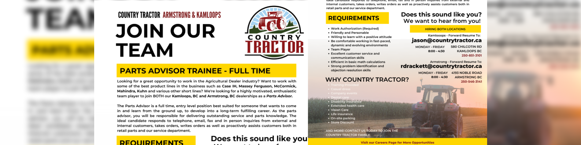 Parts Advisor | Country Tractor & Equipment | Armstrong British Columbia